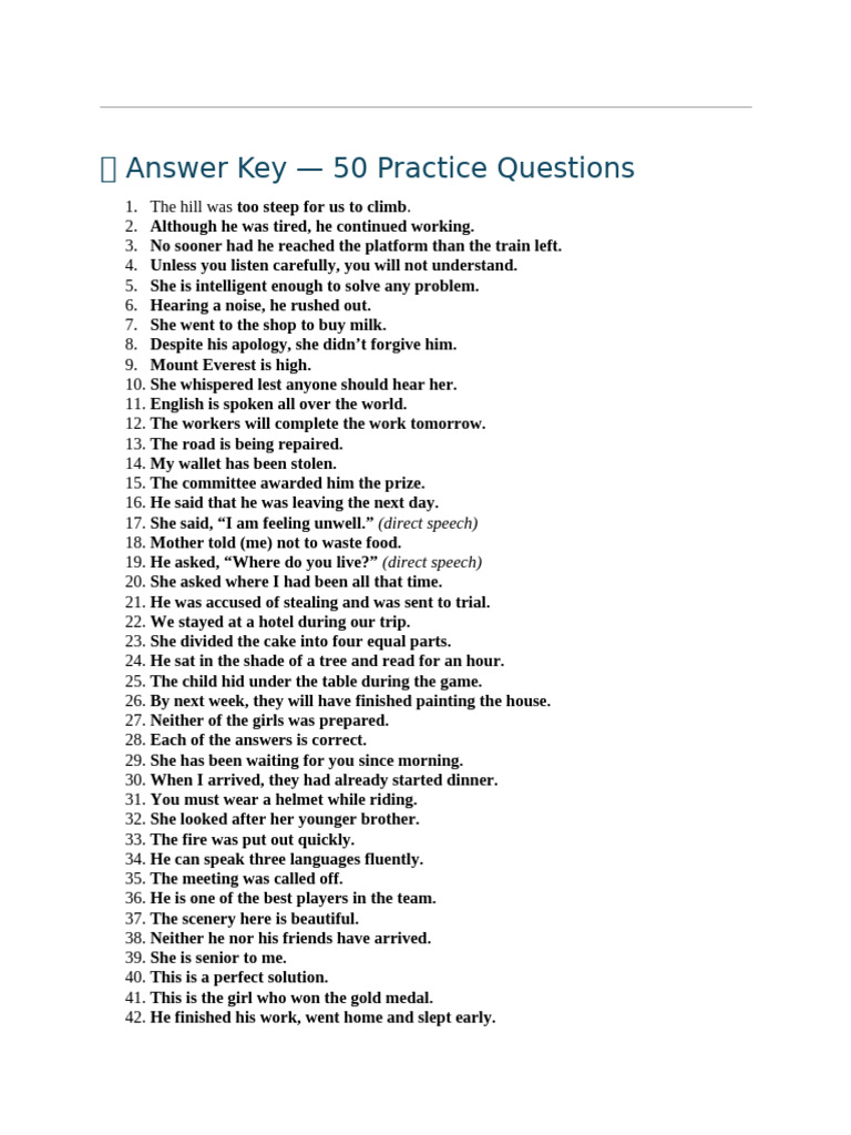 50 Sets, Grammar Ans Key | PDF