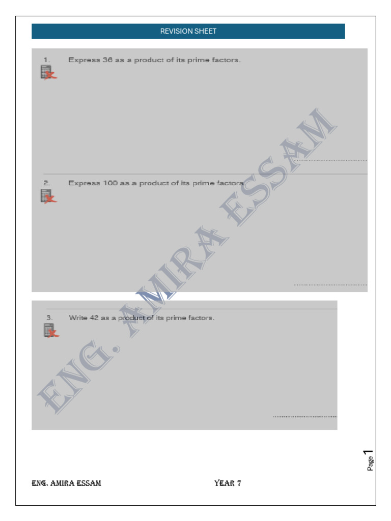 Year 7 Revision Sheet Guide | PDF