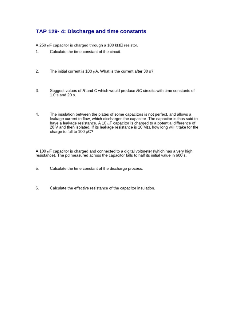 Episode 129 4 Discharge and Time Constants | PDF