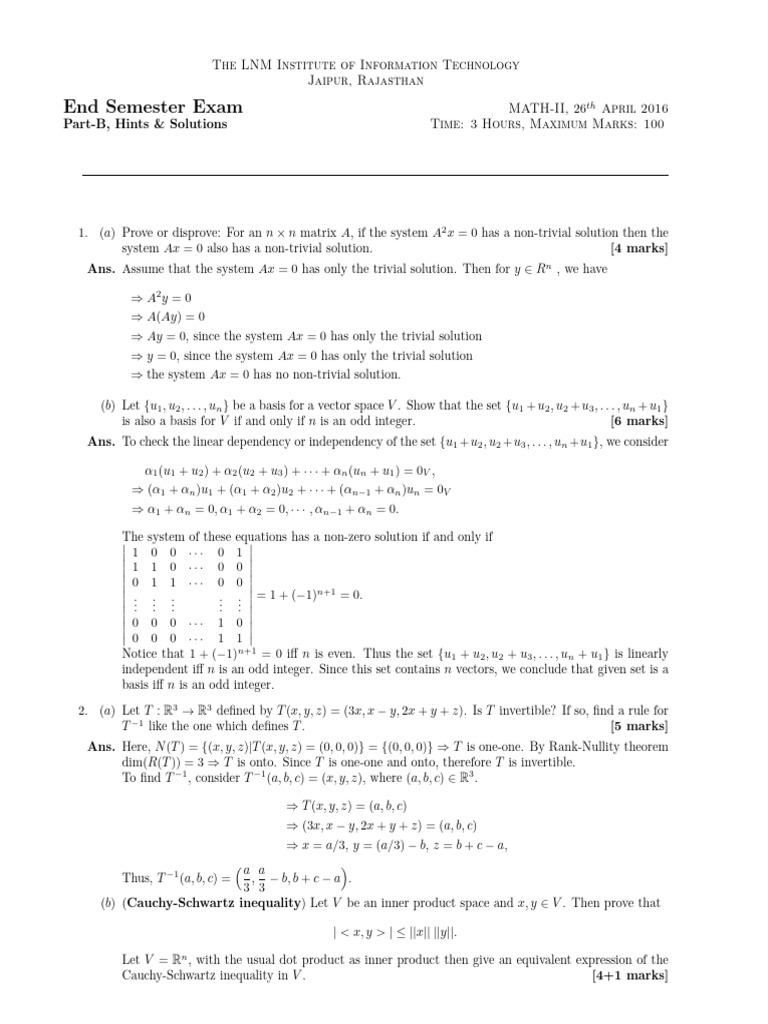 M2_Endsem-PartB_sol | PDF | Ordinary Differential Equation | Basis ...
