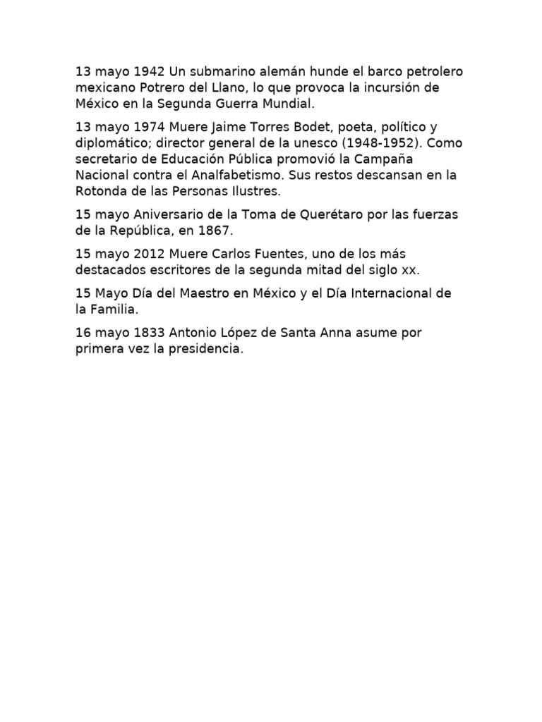 Eventos históricos de mayo en México | PDF