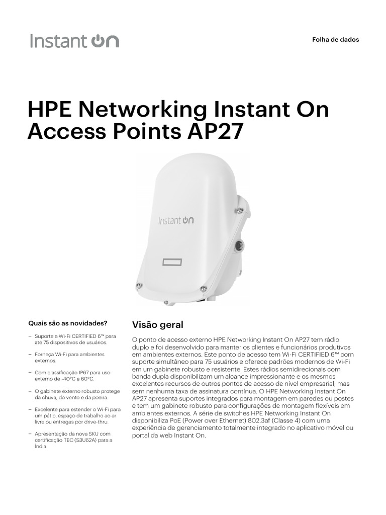 HPE Networking Instant On Access Points AP27-PSN1014807466BRPT | PDF | Wi-Fi | Tecnologia da ...