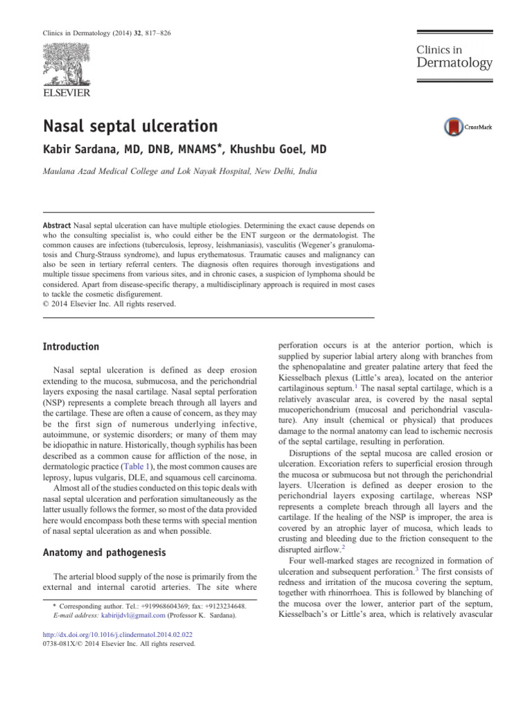 Nasal Septal Ulceration 2014 Clinics in Dermatology | PDF | Human Nose ...