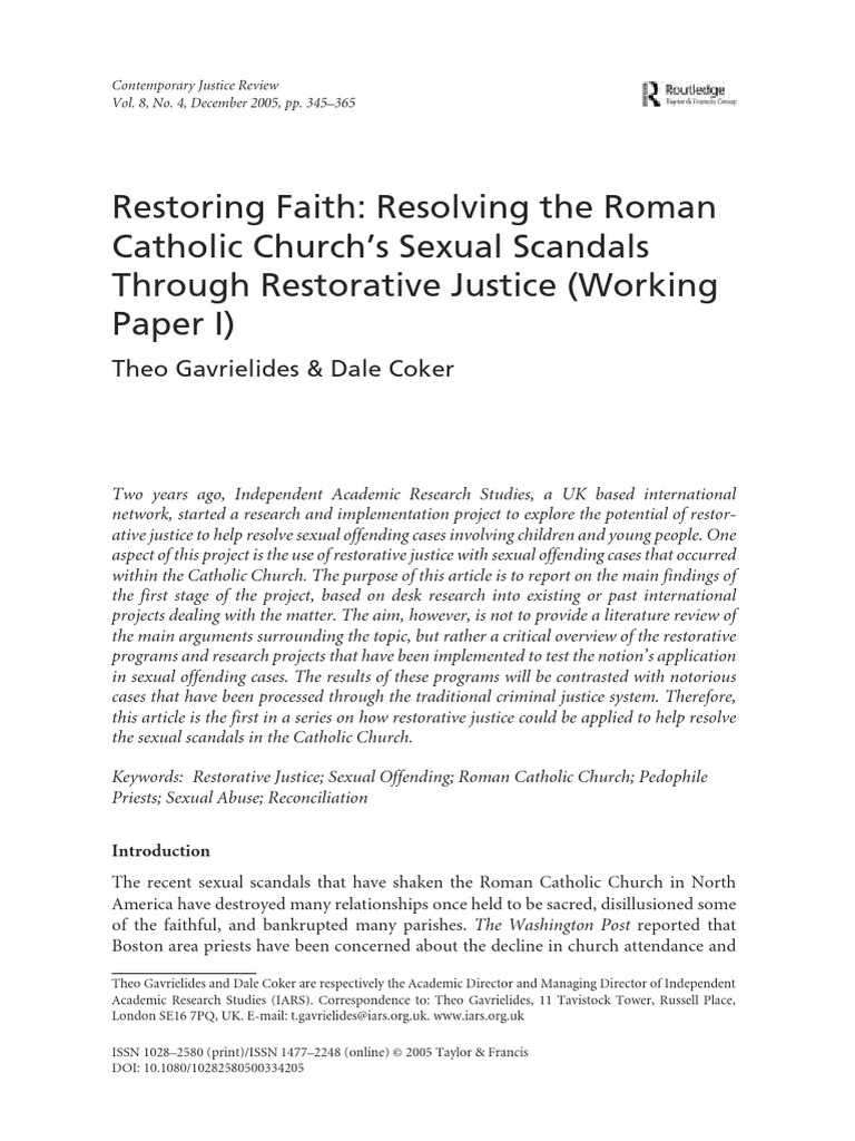 CJR-RJSexualOffendingGavrielidesCoker | PDF | Restorative Justice | Crimes