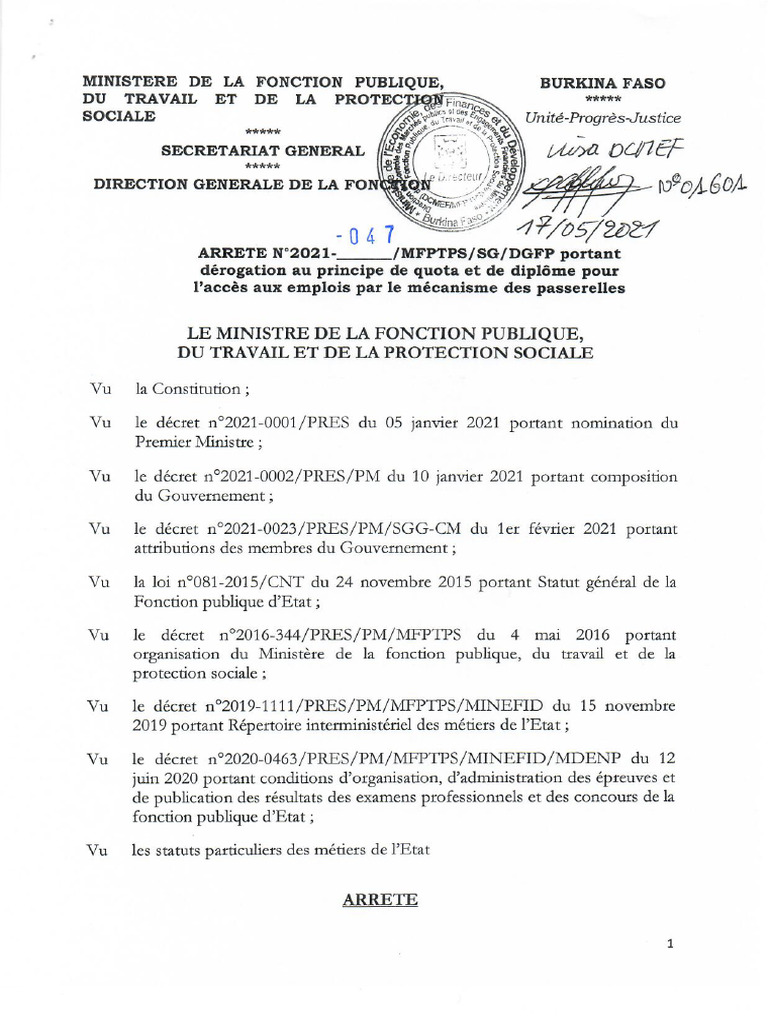 Arrete Derogatoire Principe Quota Et Diplome 2021 | PDF