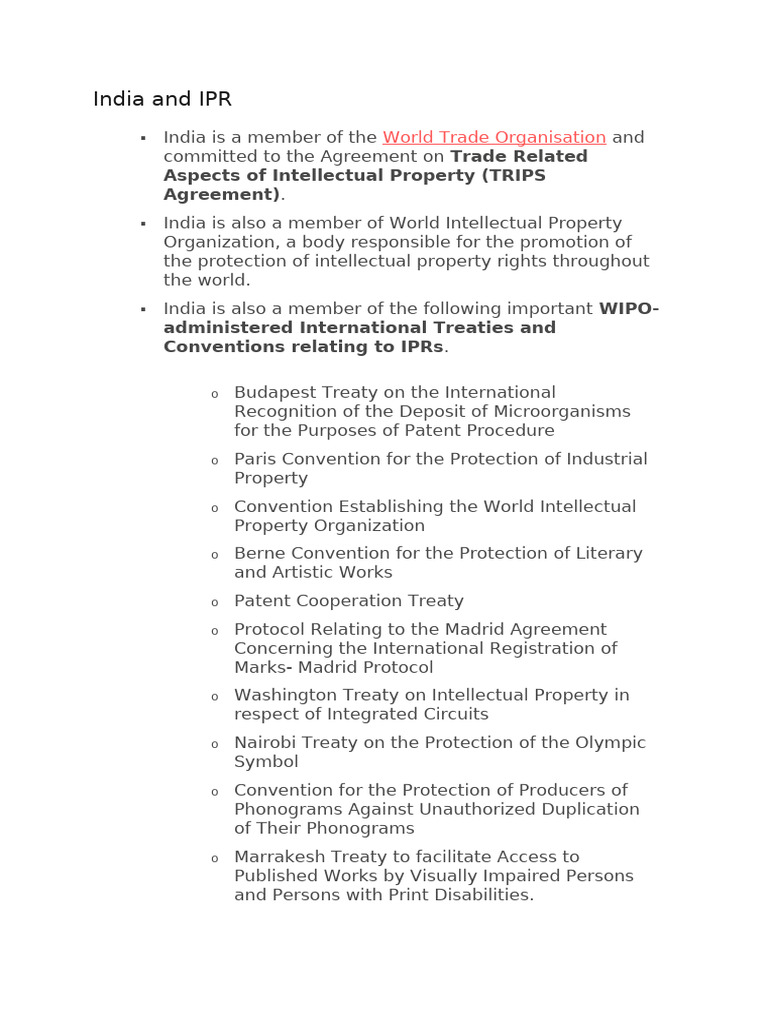 India and IPR | PDF | Intellectual Property | Patent