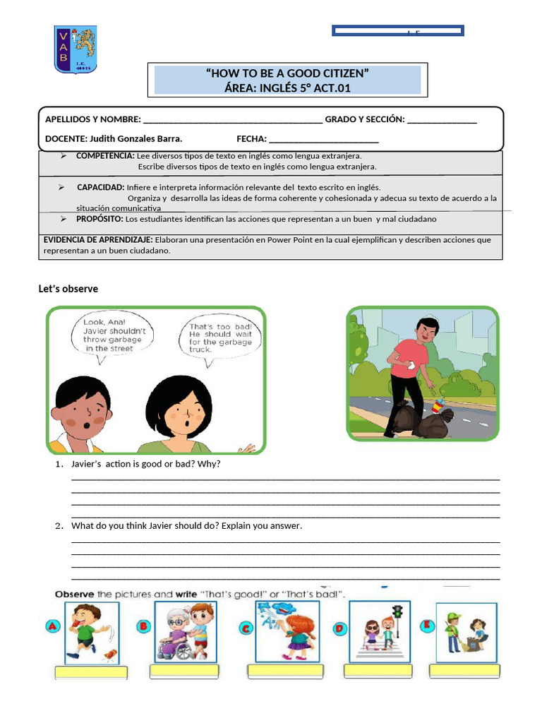 How To Be A Good Citizen, 5°.judith25 | PDF
