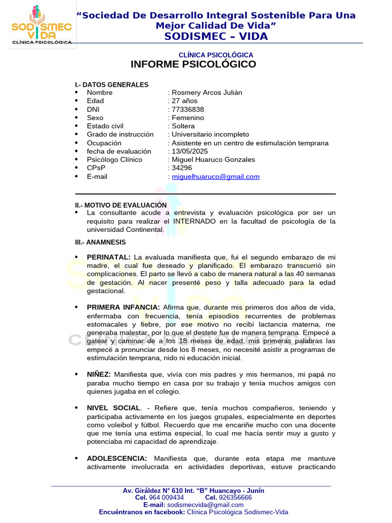 Sodismec Vida Rosmery | PDF | Las emociones | Sicología
