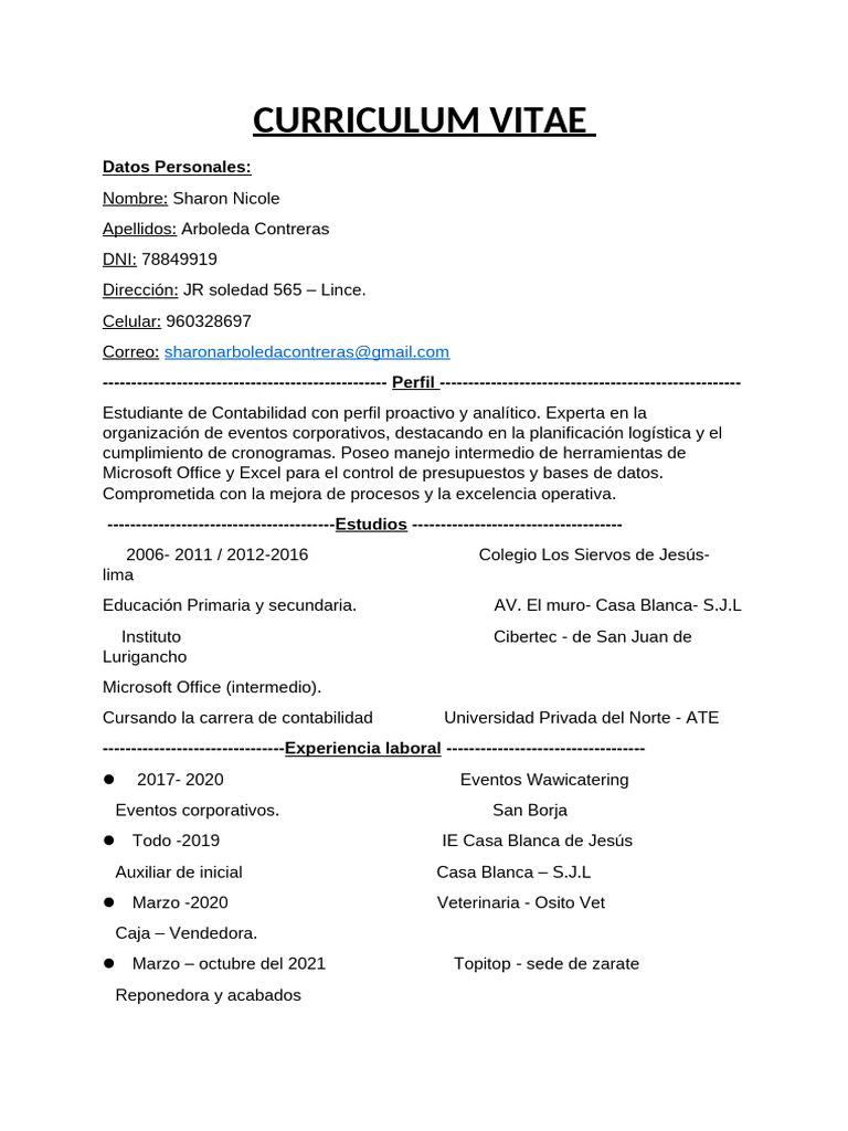CV Sharon Nicole A Rbo Leda Contreras | PDF