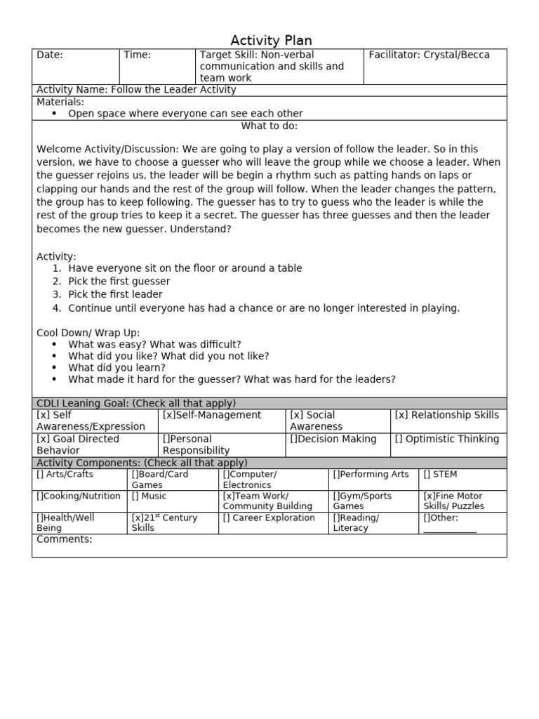 Follow the Leader Activity | PDF