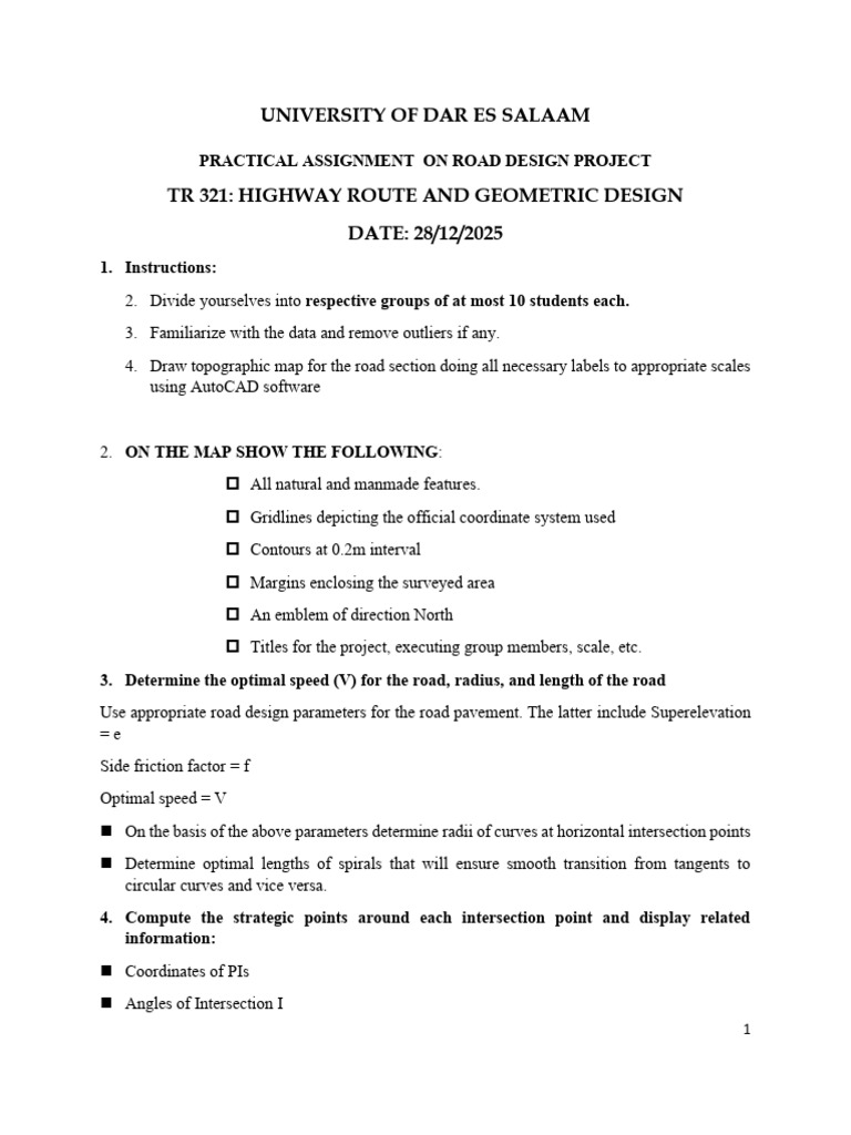 TR 321-Road Design Project | PDF | Topography | Road