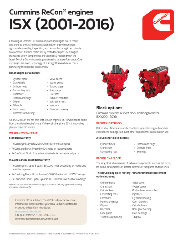 Cummins ReCon ISX Engine Options | PDF | Engines | Machines
