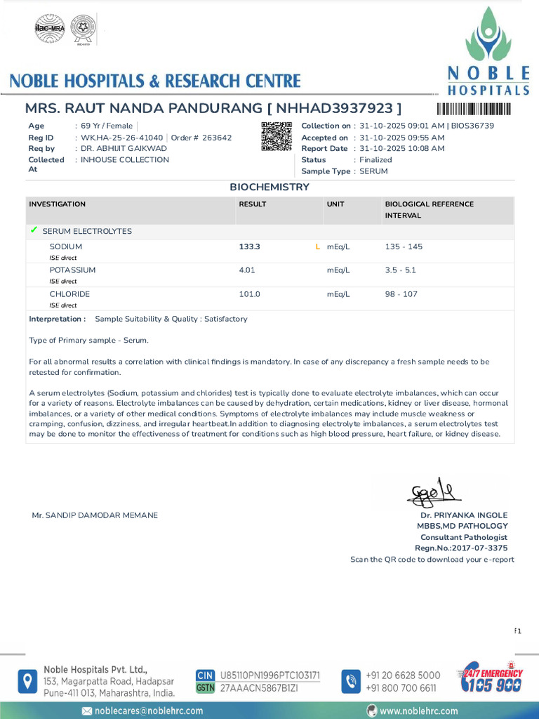 Serum Electrolytes Test Report | PDF | Medical Specialties | Human ...