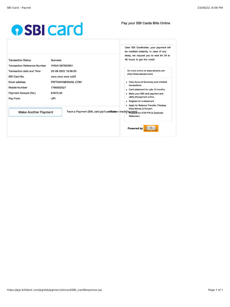SBI Card - Paynet-SBICCPAY2 | PDF | Credit Card | Money