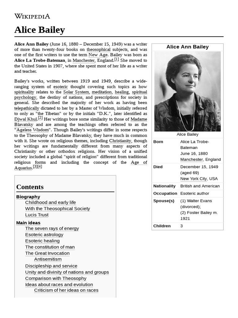 Alice Bailey (1880-1949) @Wiki2021en | PDF | Theosophy | Spirituality