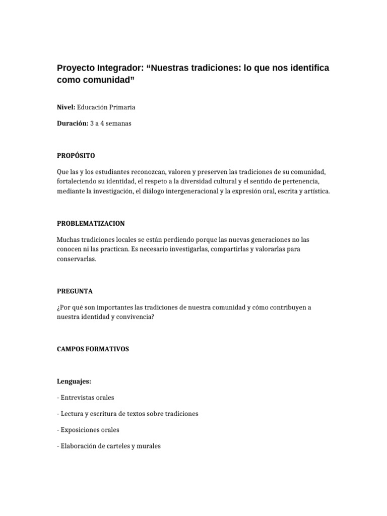 Proyecto Tradiciones de Nuestra Comunidad. Planeacion | PDF ...