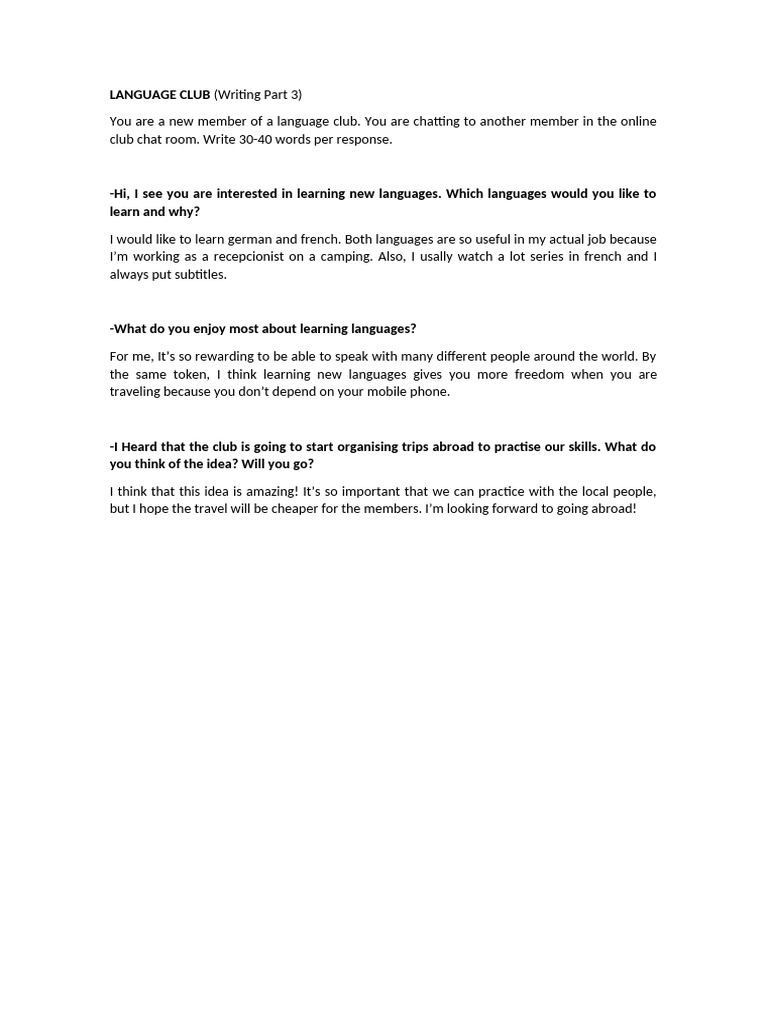 Language Club Chat: Learning Insights | PDF