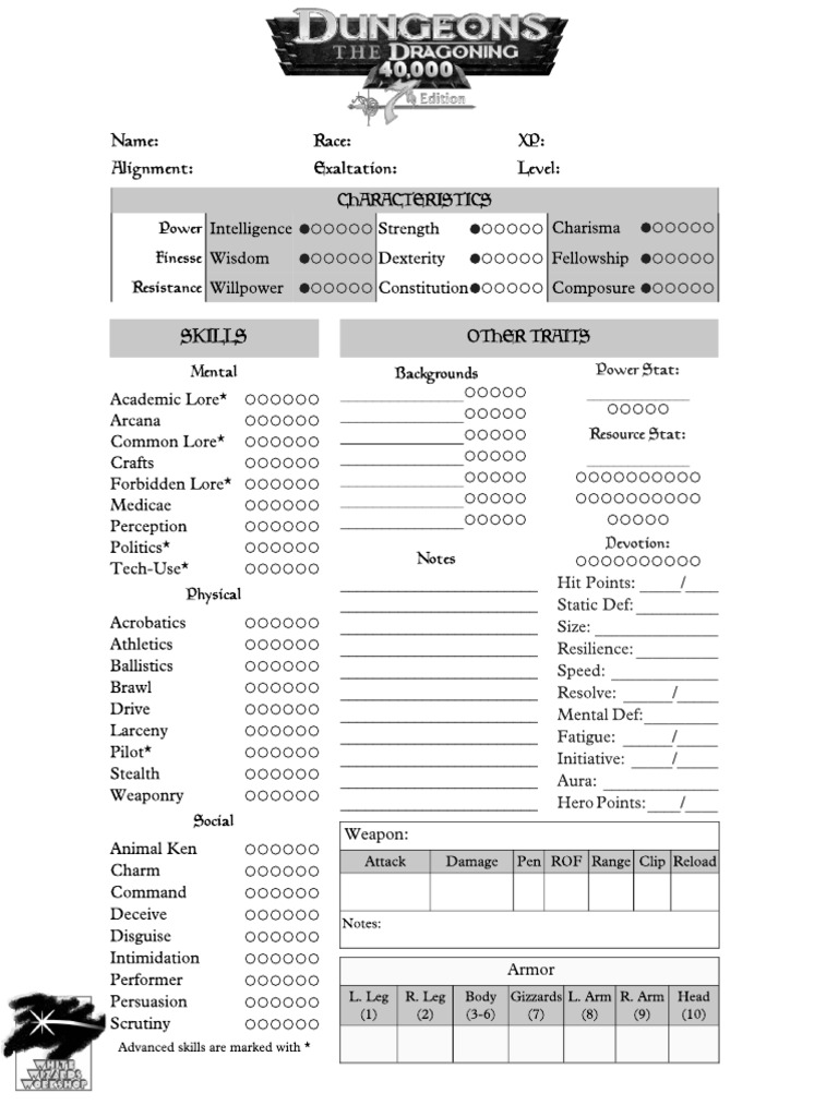DtD7.7 Form Fillable Character Sheet Printer Friendly | PDF