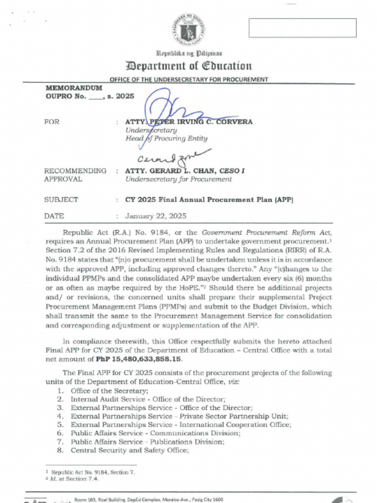 Approved CY 2025 Final Annual Procurement Plan | PDF