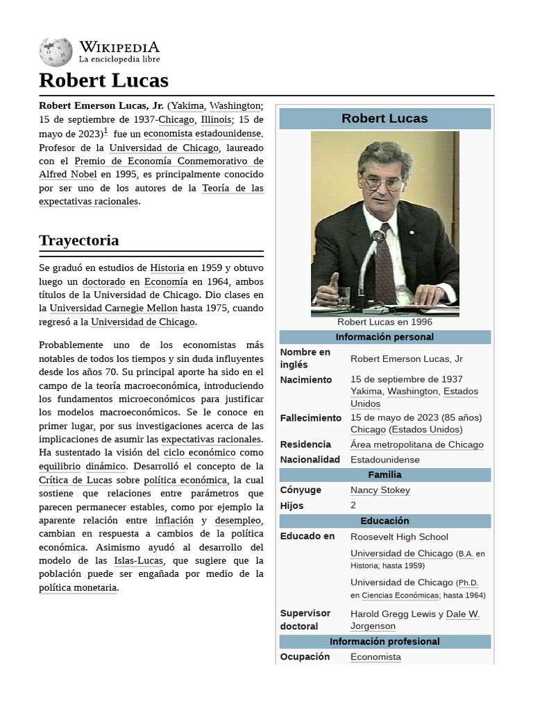 Robert Lucas: Pionero en Economía Moderna | PDF | Economias | Ciencias ...