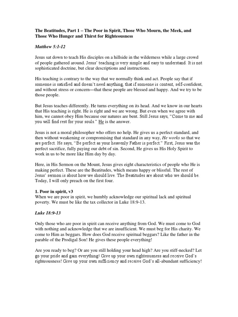 The Beatitudes Part 1 (Sermon) | PDF | Beatitudes | Sermon On The Mount