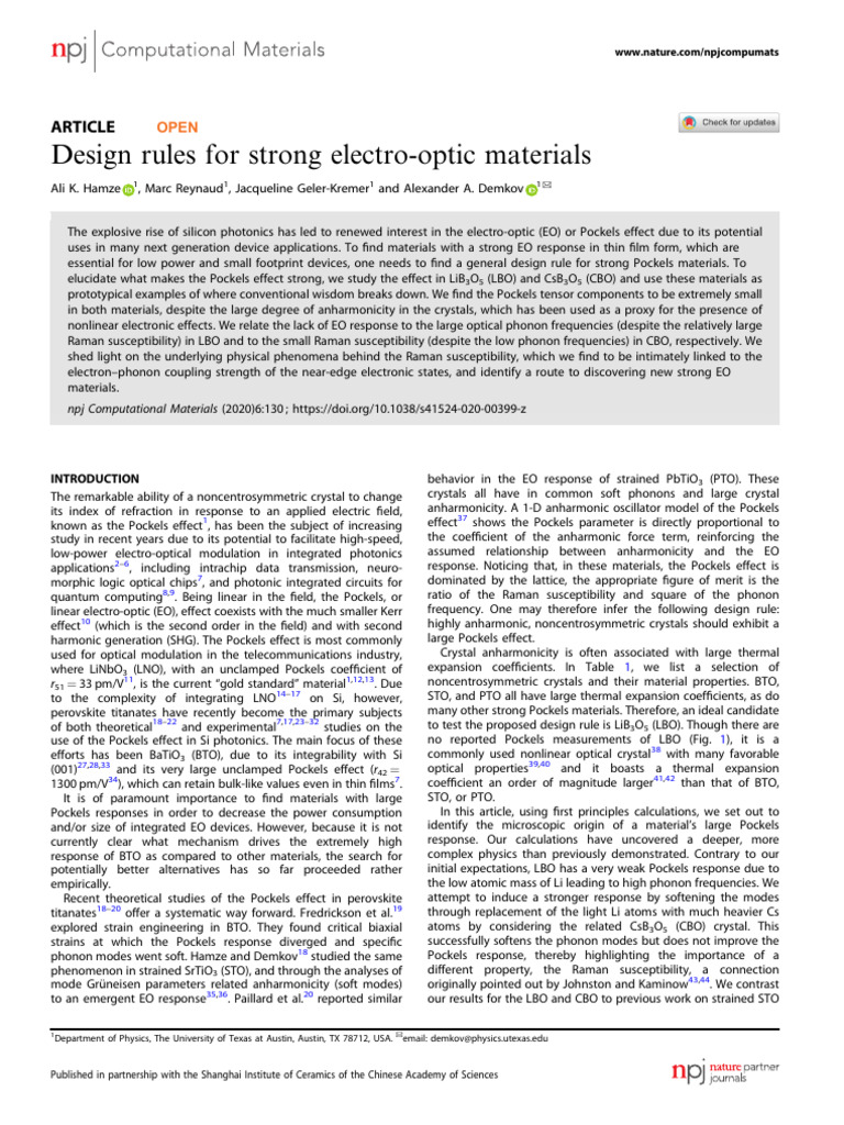 Design Rules for Electro-Optic Materials | PDF | Phonon | Piezoelectricity