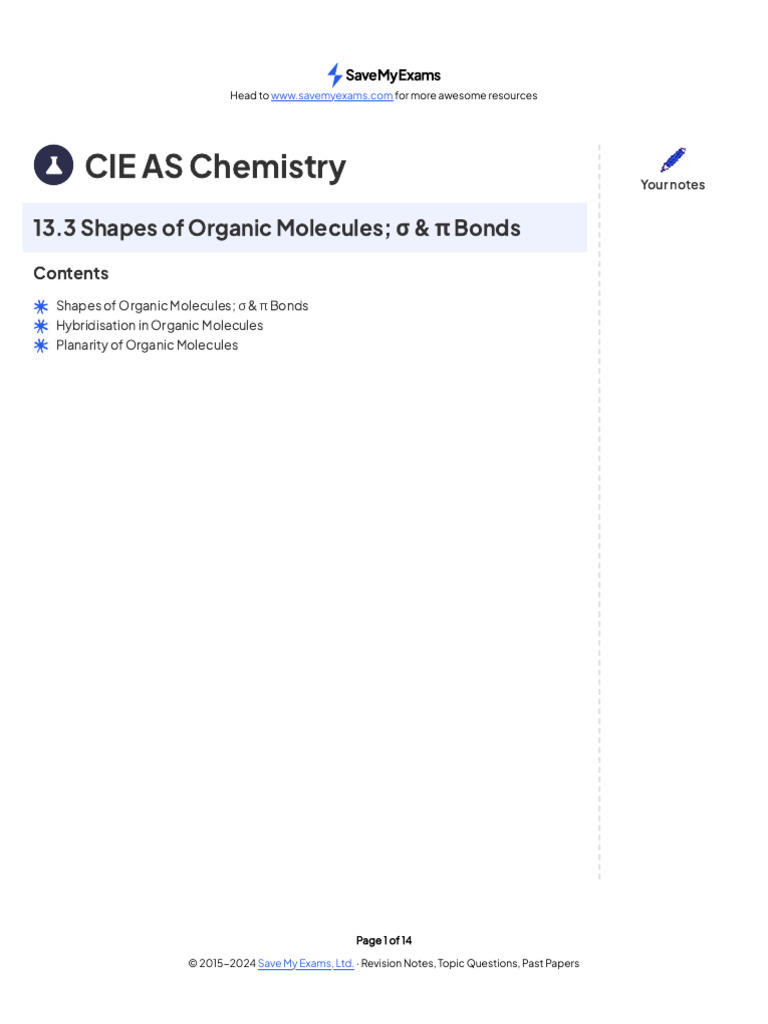 13.3 Shapes of Organic Molecules - σ & π Bonds | PDF | Chemical Bond ...