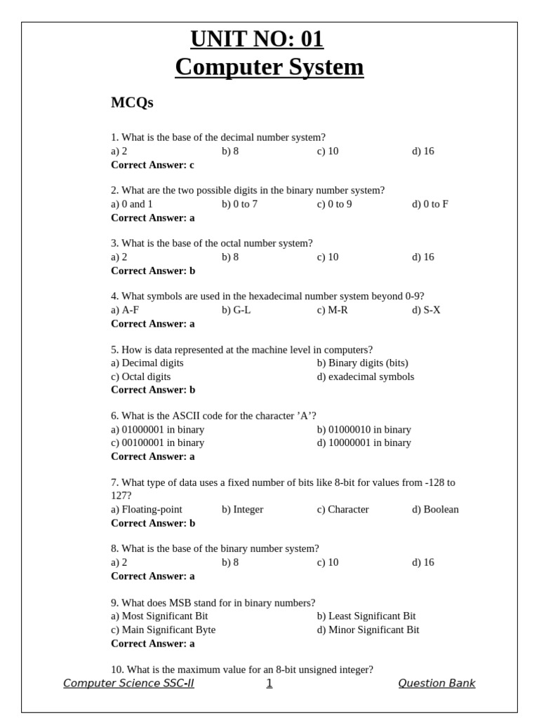 10th Comp Sci Question Bank | PDF | Decimal | Integer (Computer Science)
