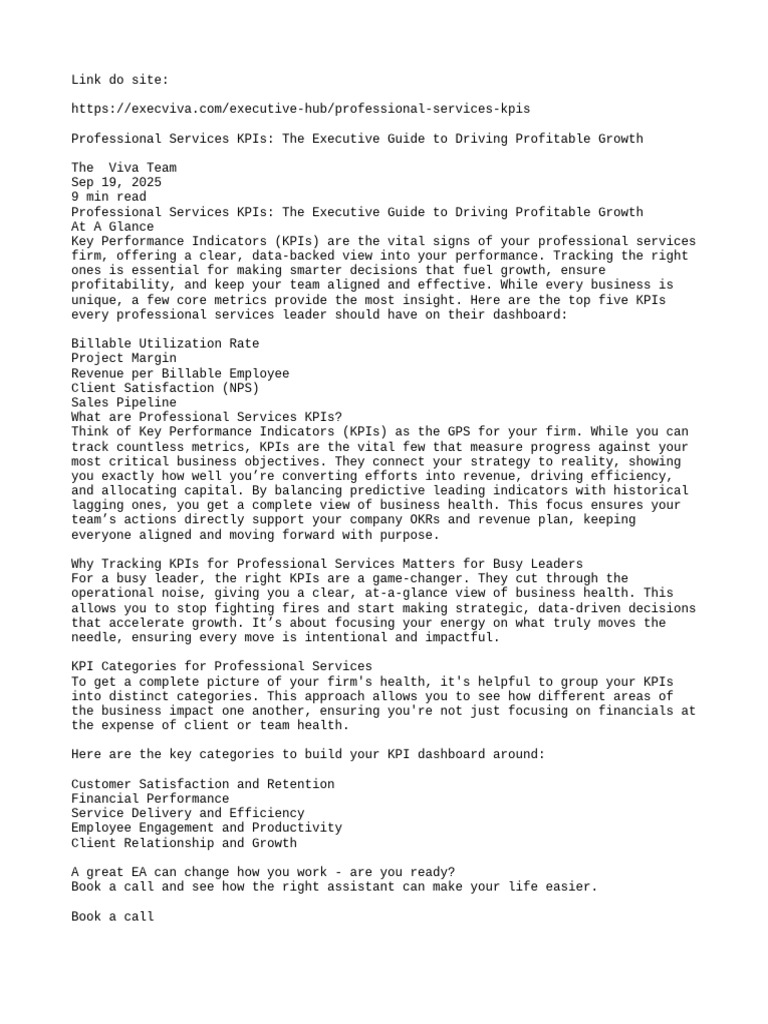 Professional Services KPIs | PDF | Performance Indicator | Customer Satisfaction