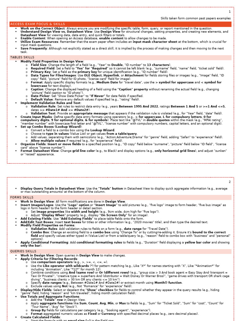 ACCESS EXAM FOCUS & SKILLS | PDF | Table (Database) | Databases