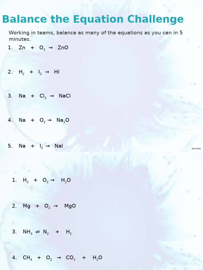 Balancing Chemical Equations | PDF | Chlorine | Acid