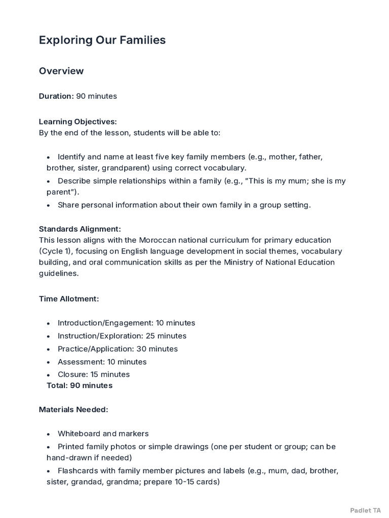 Family Vocabulary Lesson Plan | PDF | Cognition | Human Communication