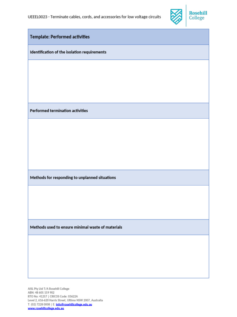UEEEL0023 Template_ Performed Activities.v1.0 | PDF