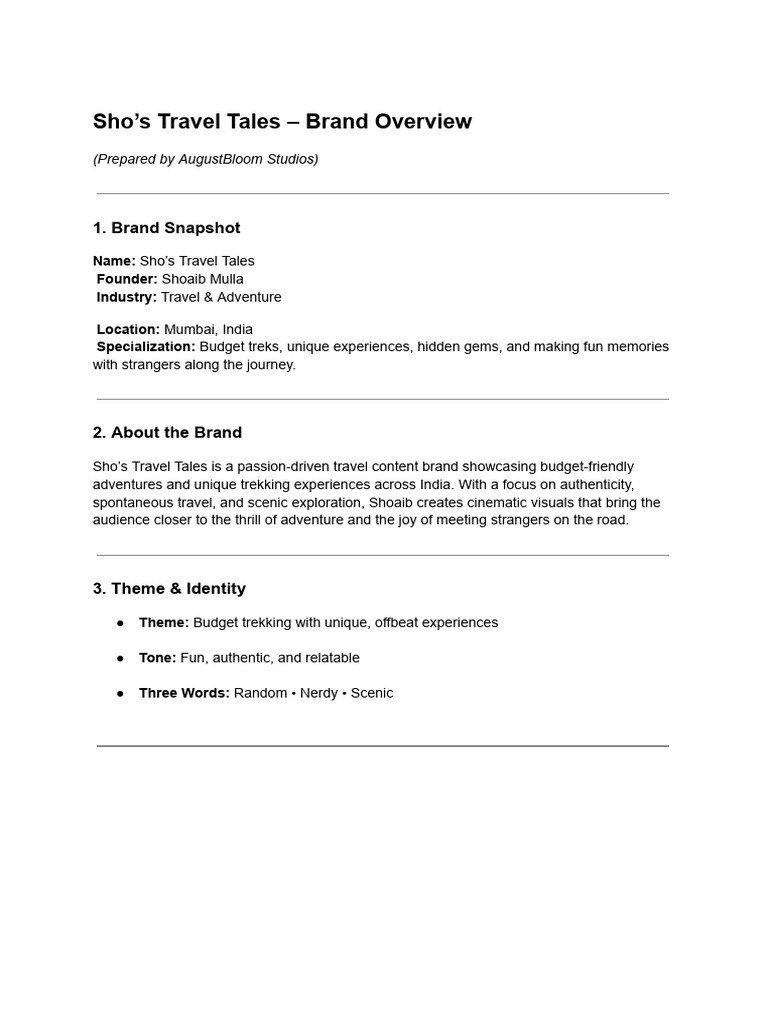 Sho’s Travel Tales _ Brand Overview | PDF