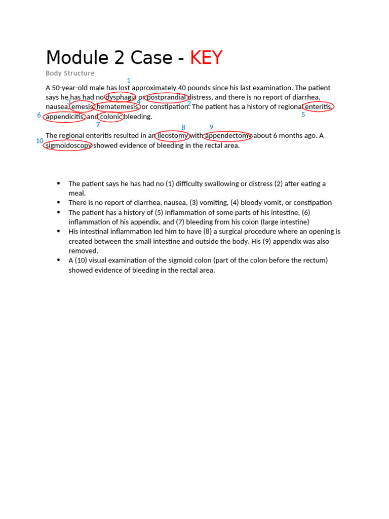 Module 2 Case (Body Structure) - KEY | PDF | Large Intestine | Vomiting