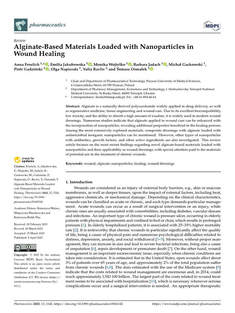 Alginate-Based Materials Loaded With Nanoparticles | PDF | Wound | Healing
