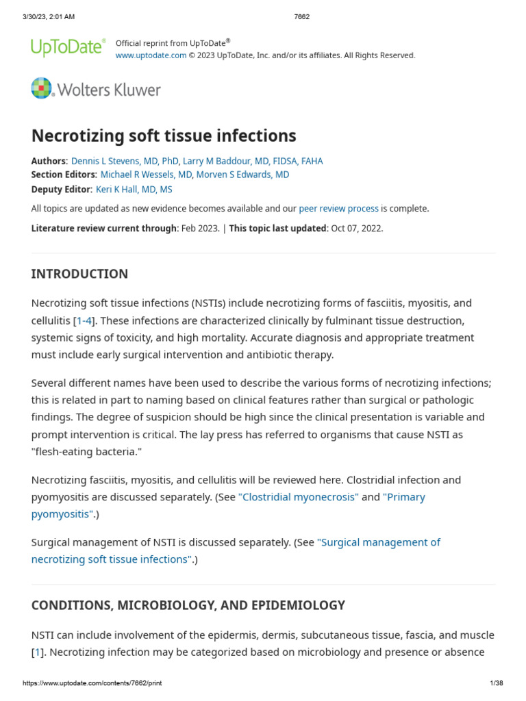 UpToDate::Fasceíte necrotizante | PDF | Medical Specialties | Diseases ...