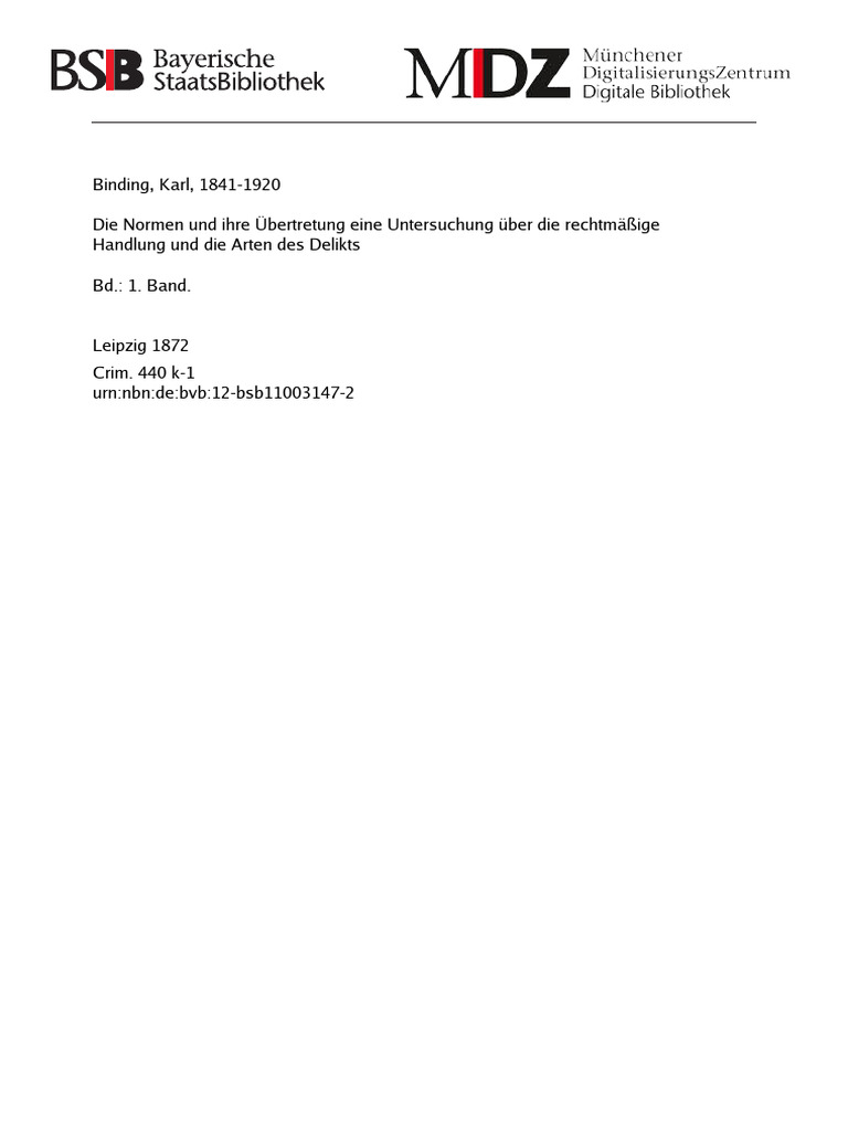 Die Normen Und Ihre Ubertrettung 1872 | PDF