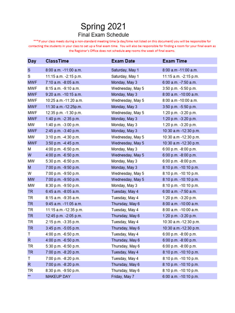 Spring 2021 Final Exam Schedule 11-13-20 | PDF