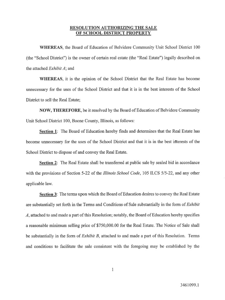 Kishwaukee School Sale Resolution | PDF