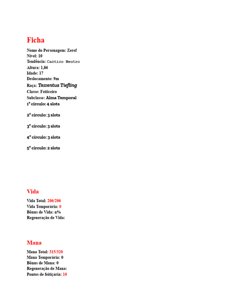 Ficha Do Mael (3) | PDF | Mágico (fantasia) | Tempo