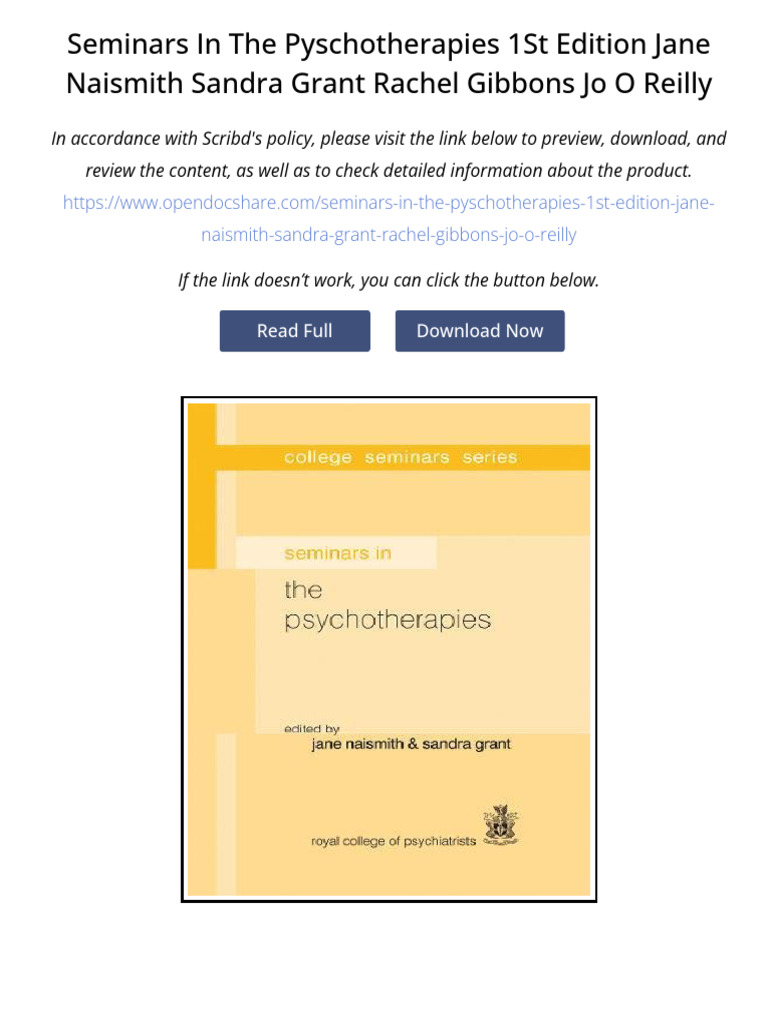 Seminars in the Pyschotherapies 1st Edition Jane Naismith Sandra Grant ...