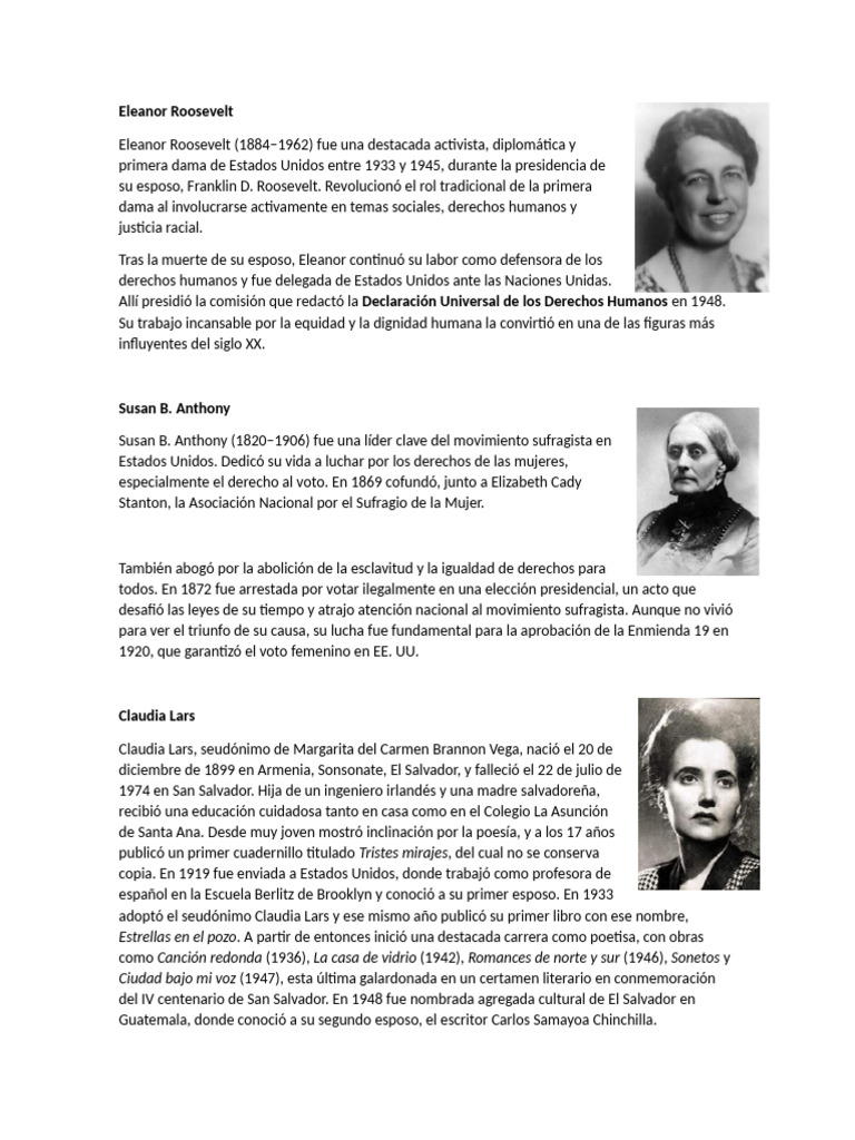 9 Mujeres Importantes de Estados Unidos, El Salvador y Latinoamerica | PDF