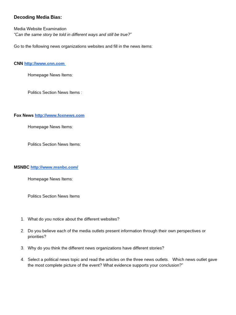 Analyzing Media Bias Across News Outlets | PDF