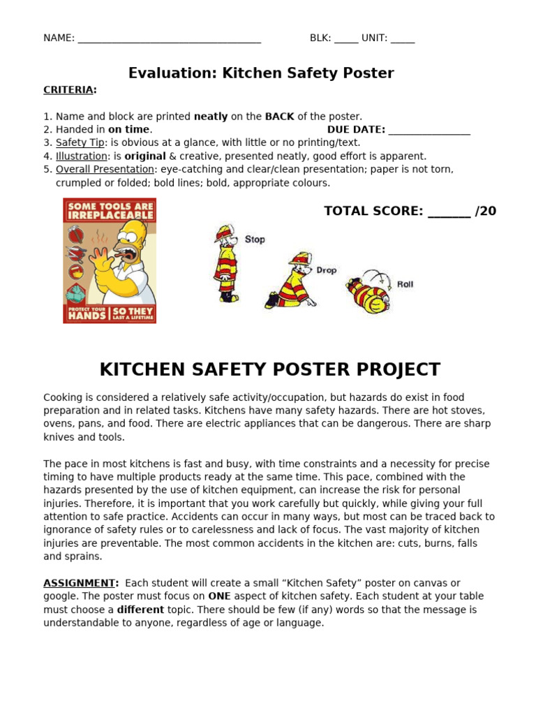 Kitchen Safety Poster Project Guide | PDF