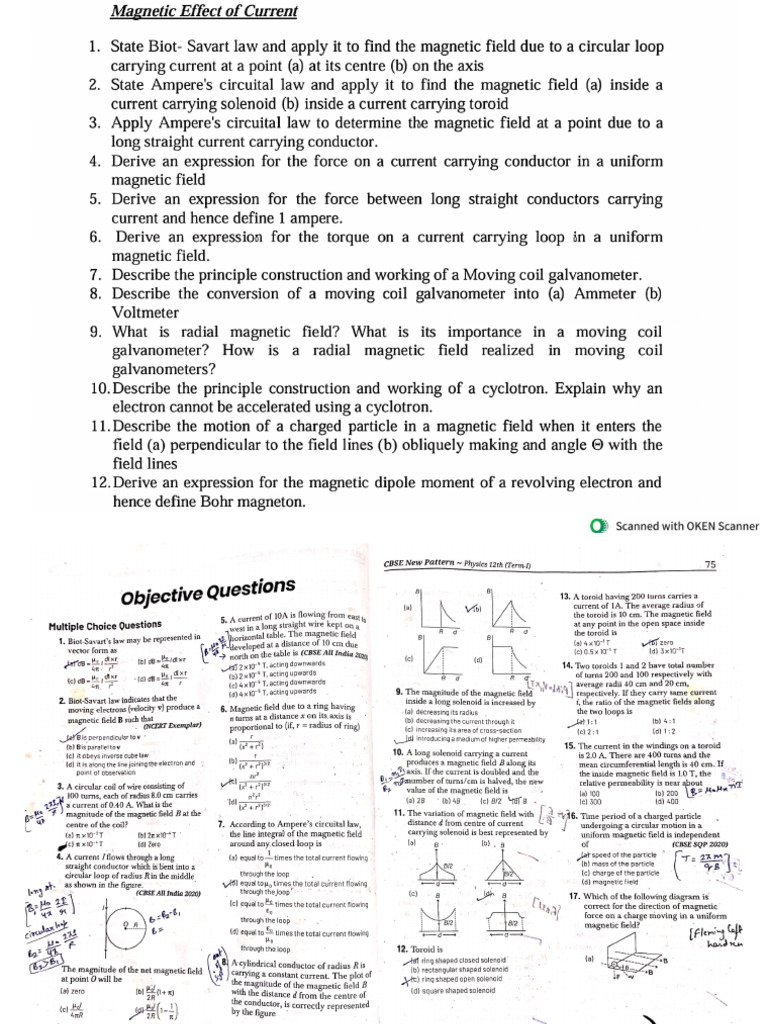 ch-4 Important Question On Magnetic Effects of Current | PDF