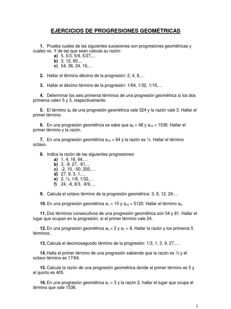 Ejercicios de Progresiones Geomc3a9tricas | PDF | Ajedrez | Enseñanza de matemática