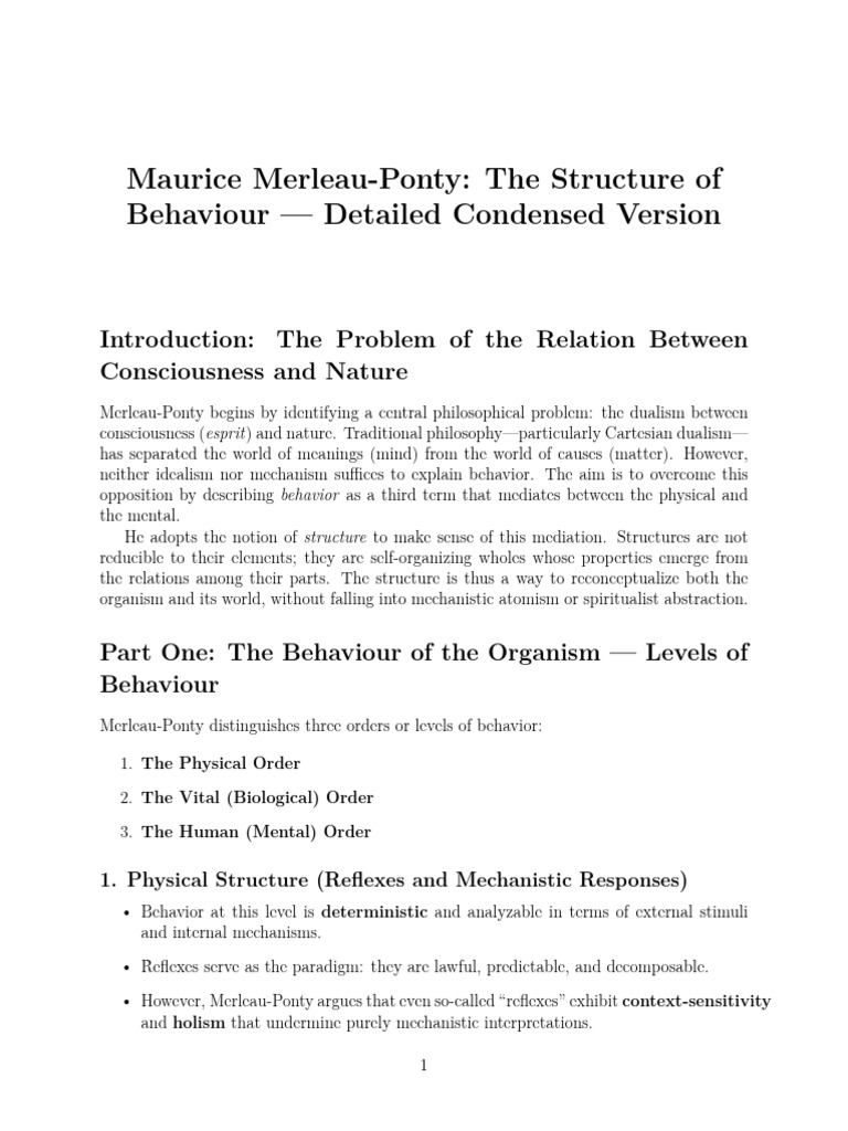 Merleau-Ponty - Structure of Behaviour | PDF | Phenomenology ...