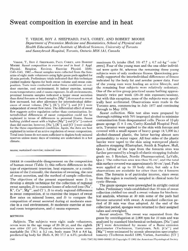 (1982) Sweat Composition in Exercise and in Heat | PDF | Perspiration ...