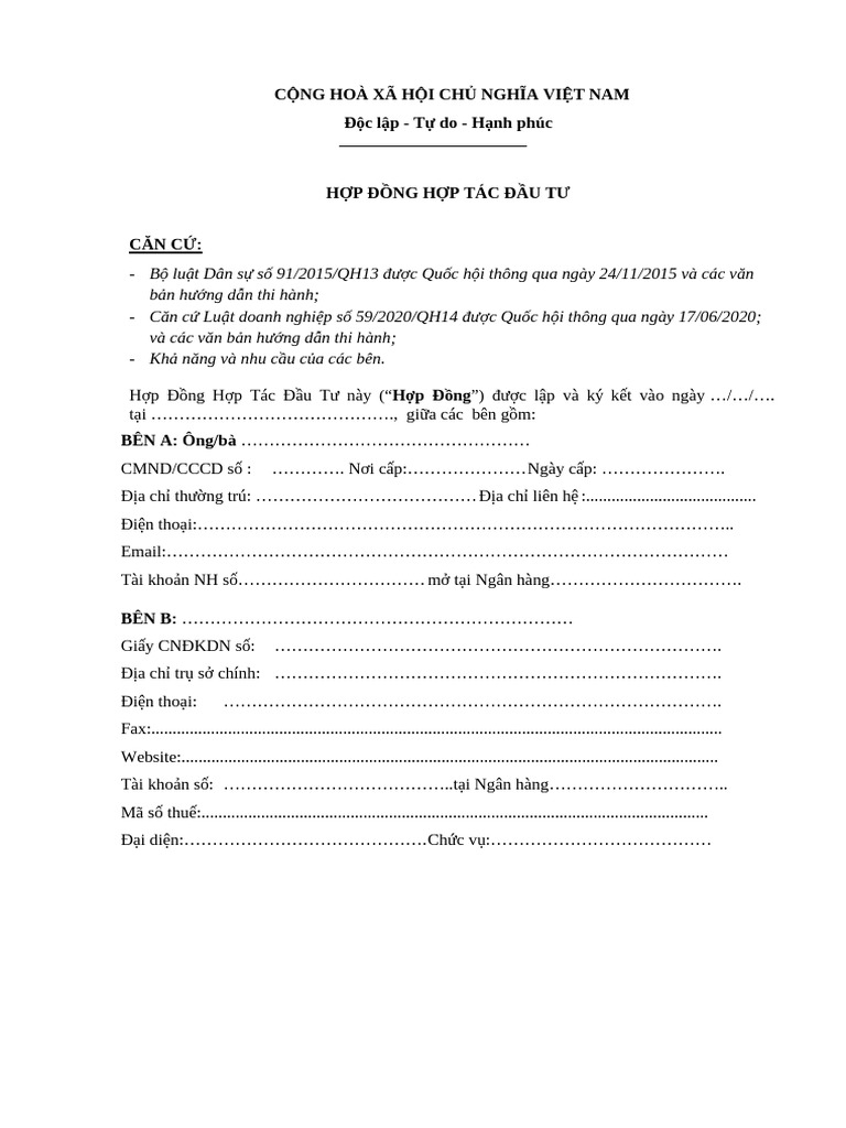 Hop Dong Hop Tac Dau Tu Ve Chung Khoan | PDF